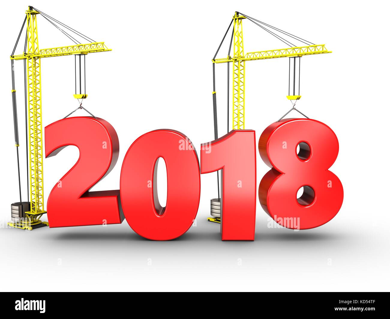 3d illustration of 2018 year with crane over white background Stock ...