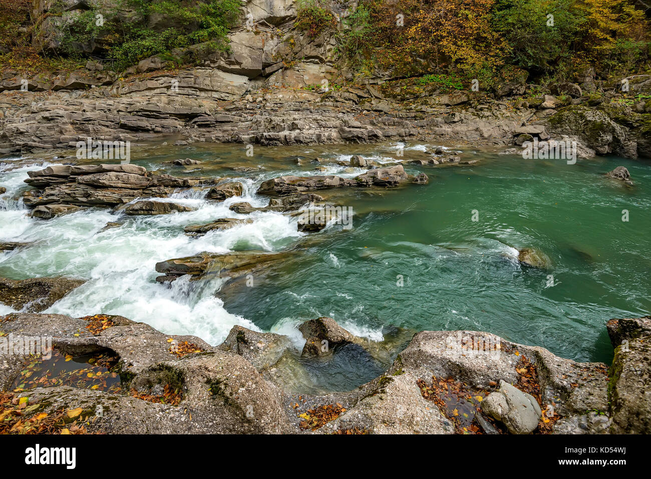 Fall landscape with mountain river and forest Stock Photo - Alamy