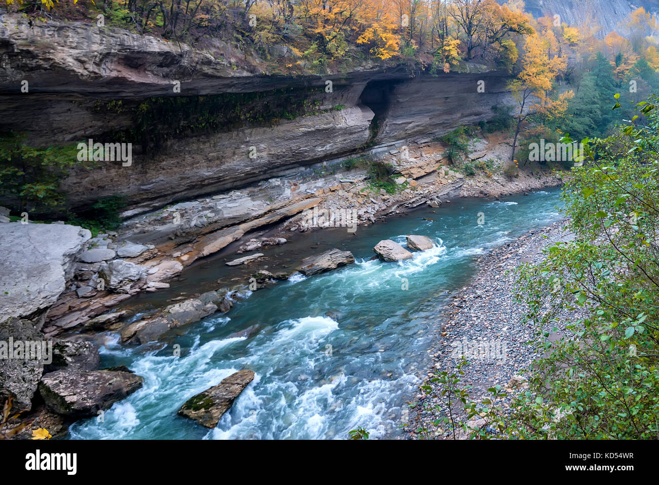 Fall landscape with mountain river and forest Stock Photo - Alamy