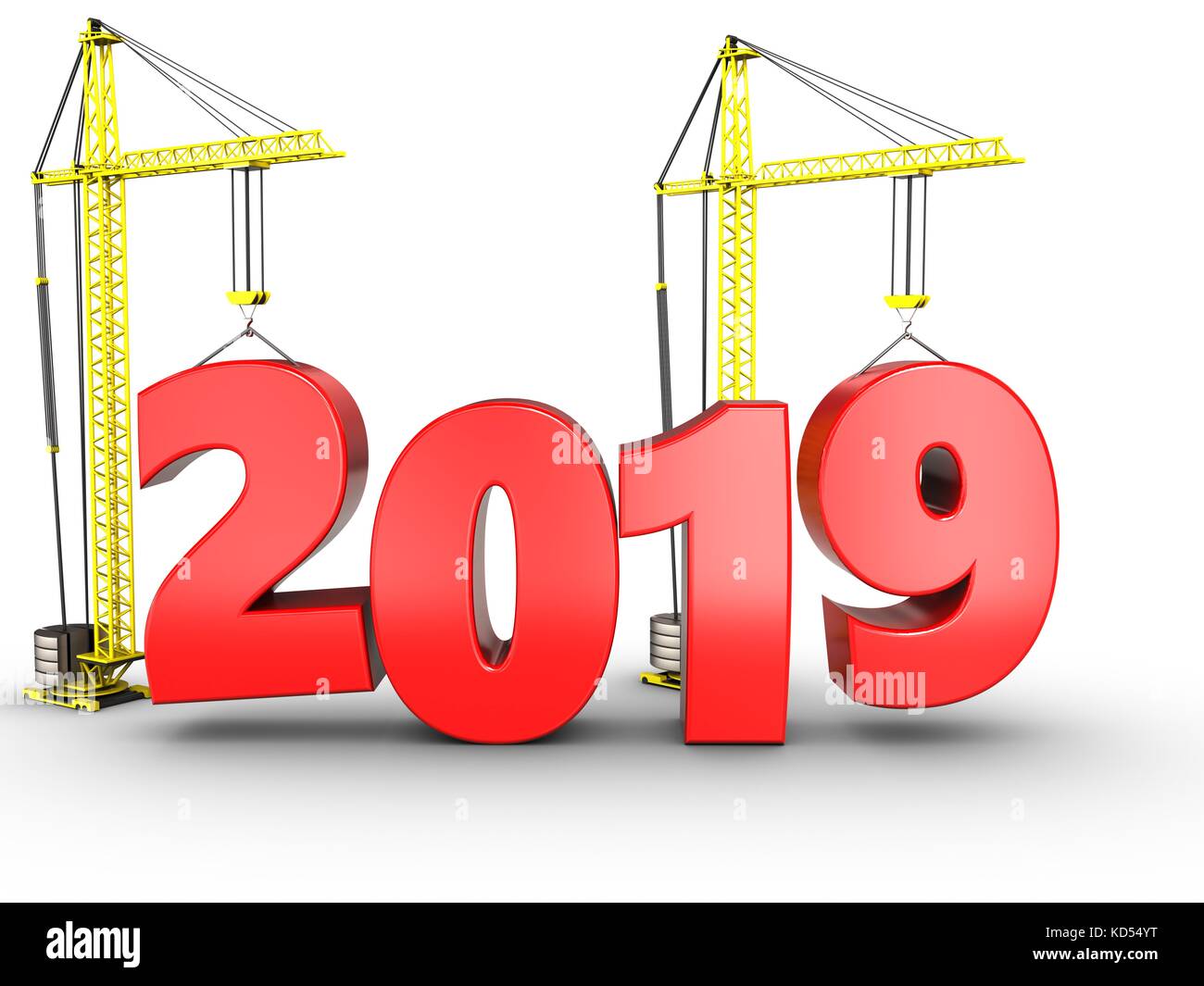 3d illustration of 2019 year with crane over white background Stock ...
