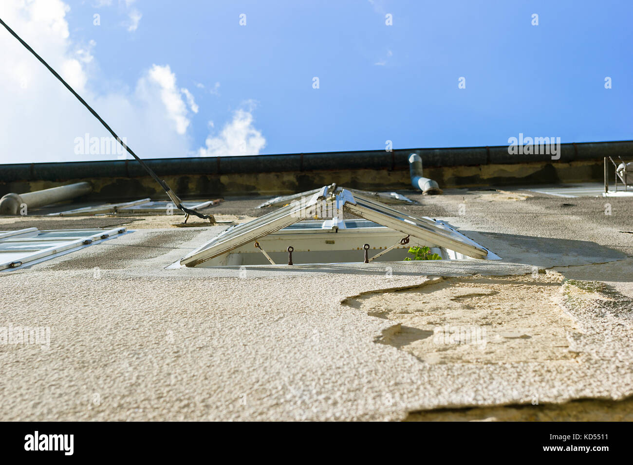 White old window, slightly open, blue sky above Stock Photo - Alamy