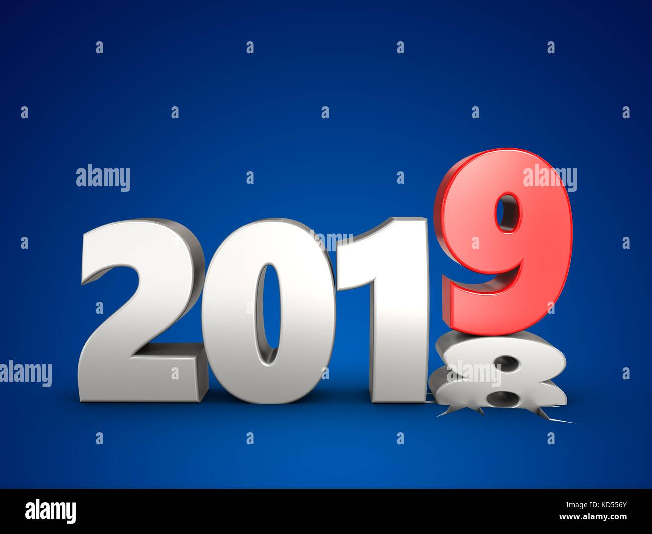 3d illustration of 2019 year silver sign over blue background Stock ...