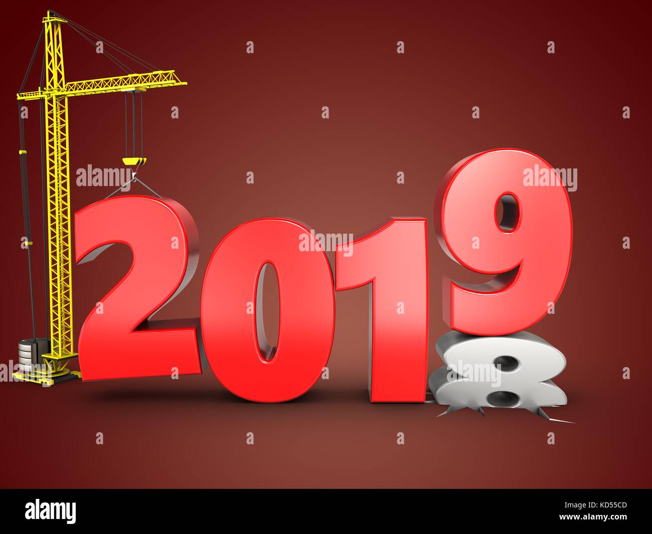 3d illustration of 2019 year with crane over red background Stock Photo ...