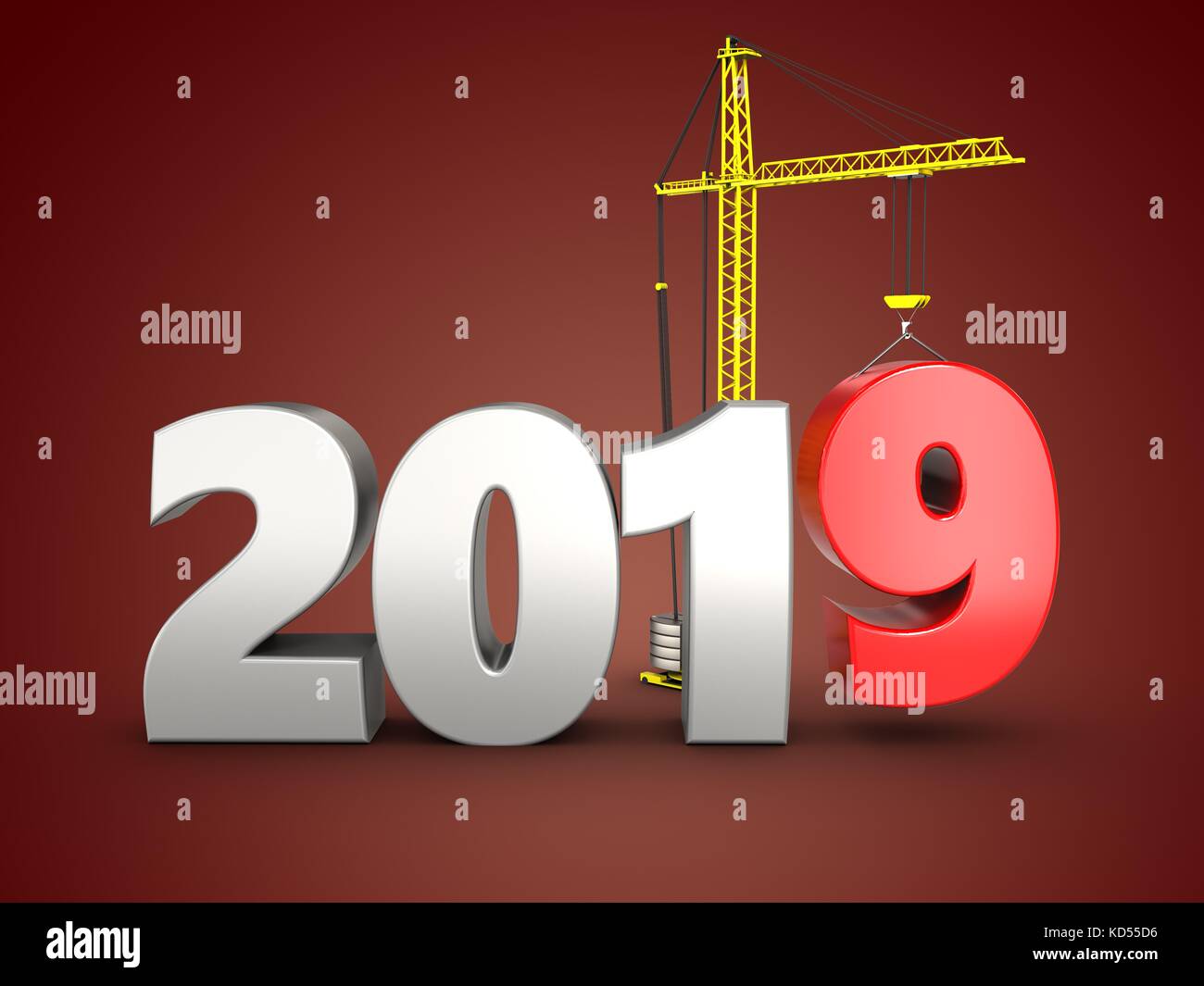 3d illustration of 2019 year silver sign over red background Stock ...