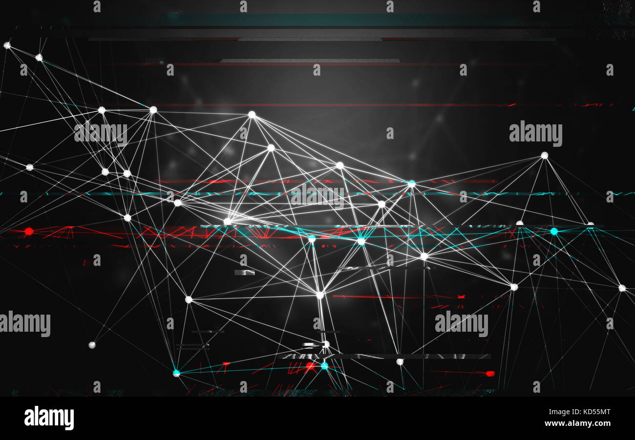 Abstract Glitch Polygonal Data Background with Low Poly Connecting Dots ...