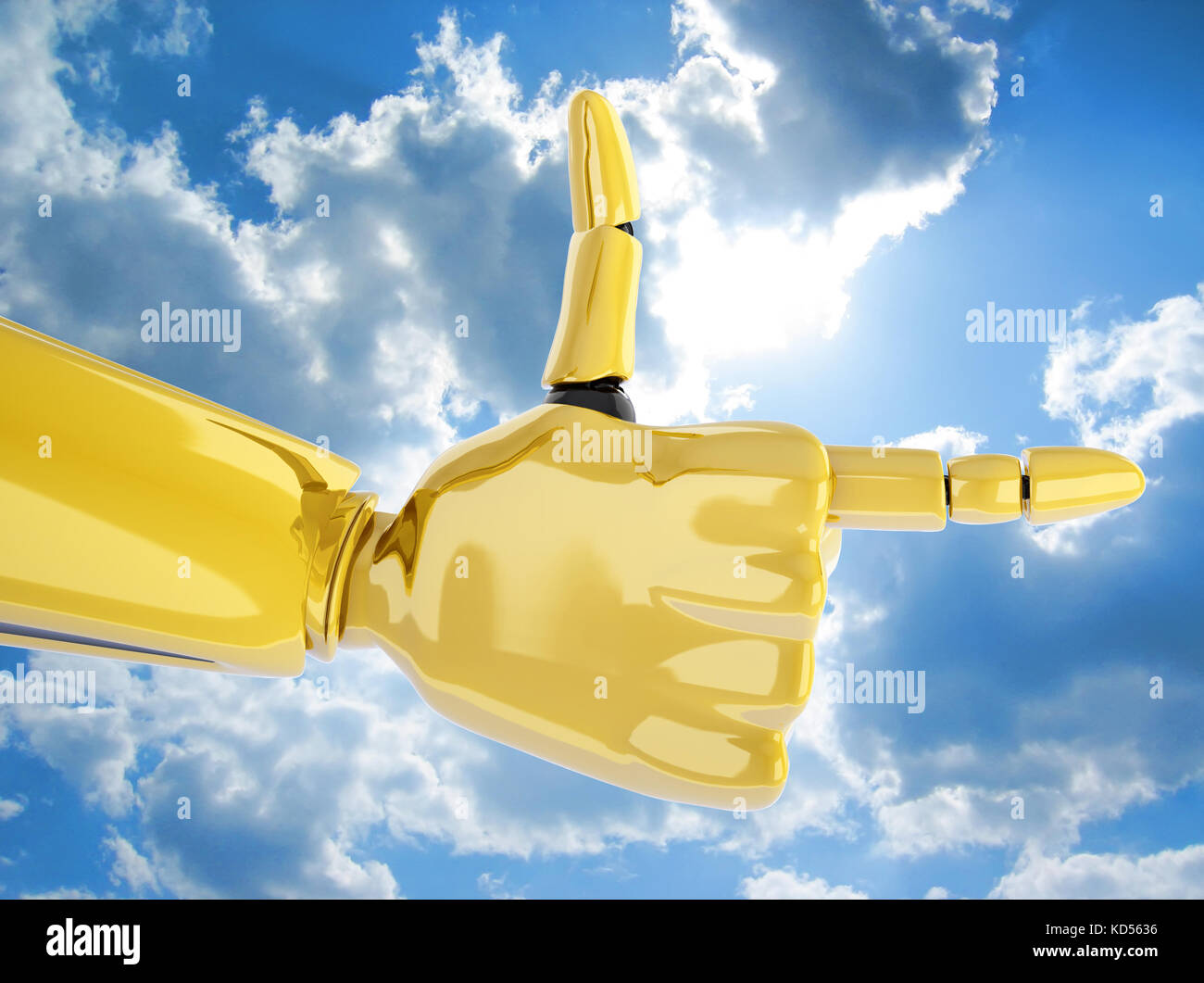 Pointing 3d gold robotic hand Stock Photo - Alamy