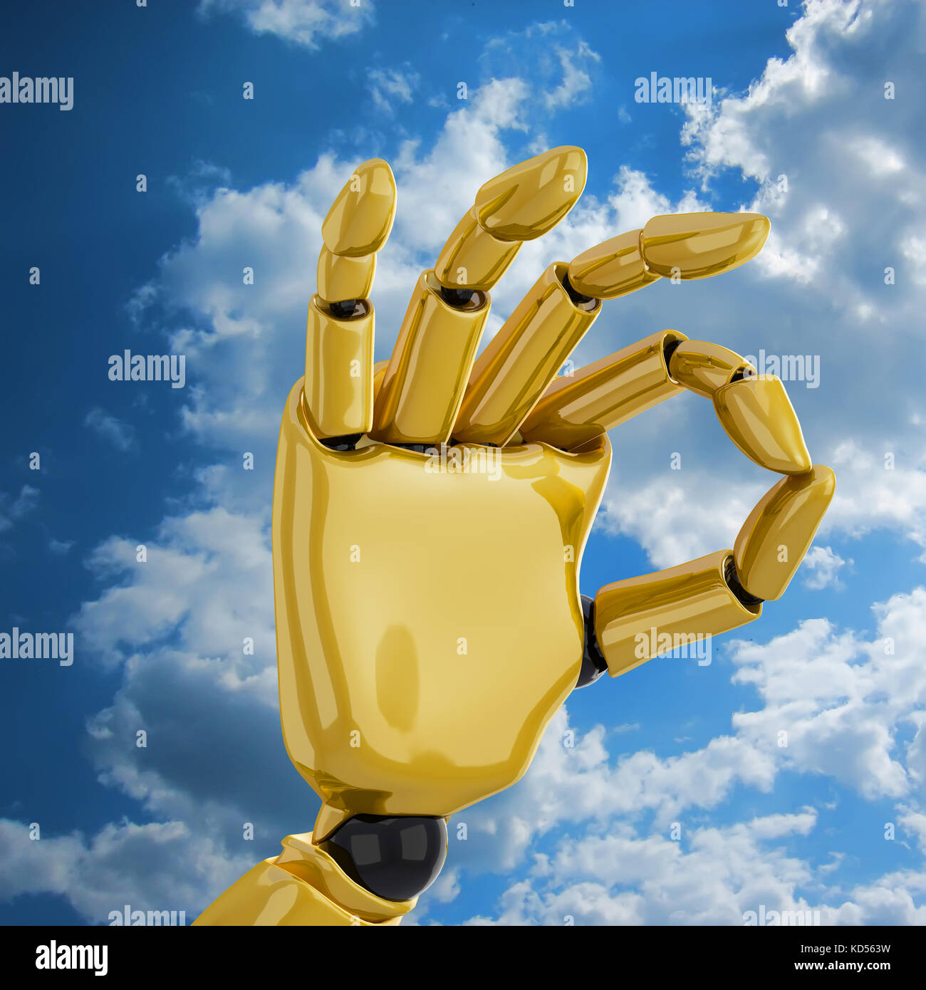 Gold robotic hand giving the "okay" sign Stock Photo - Alamy