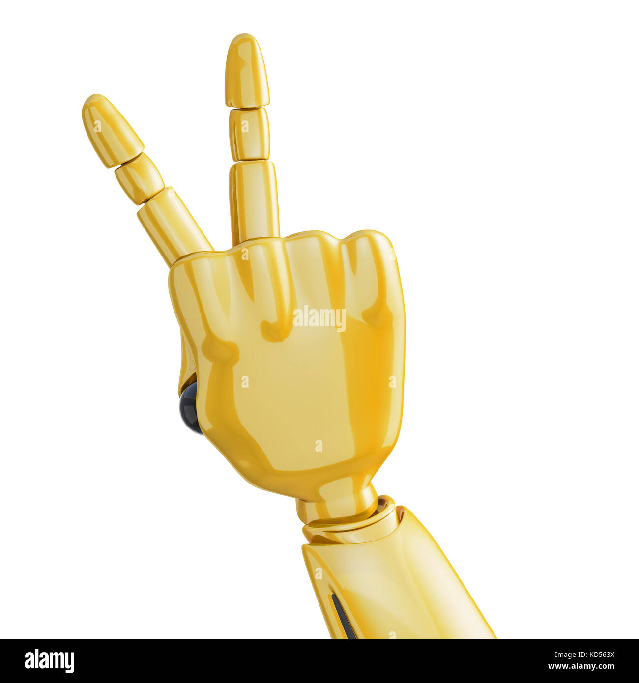 Golden robotic hand showing victory Stock Photo - Alamy