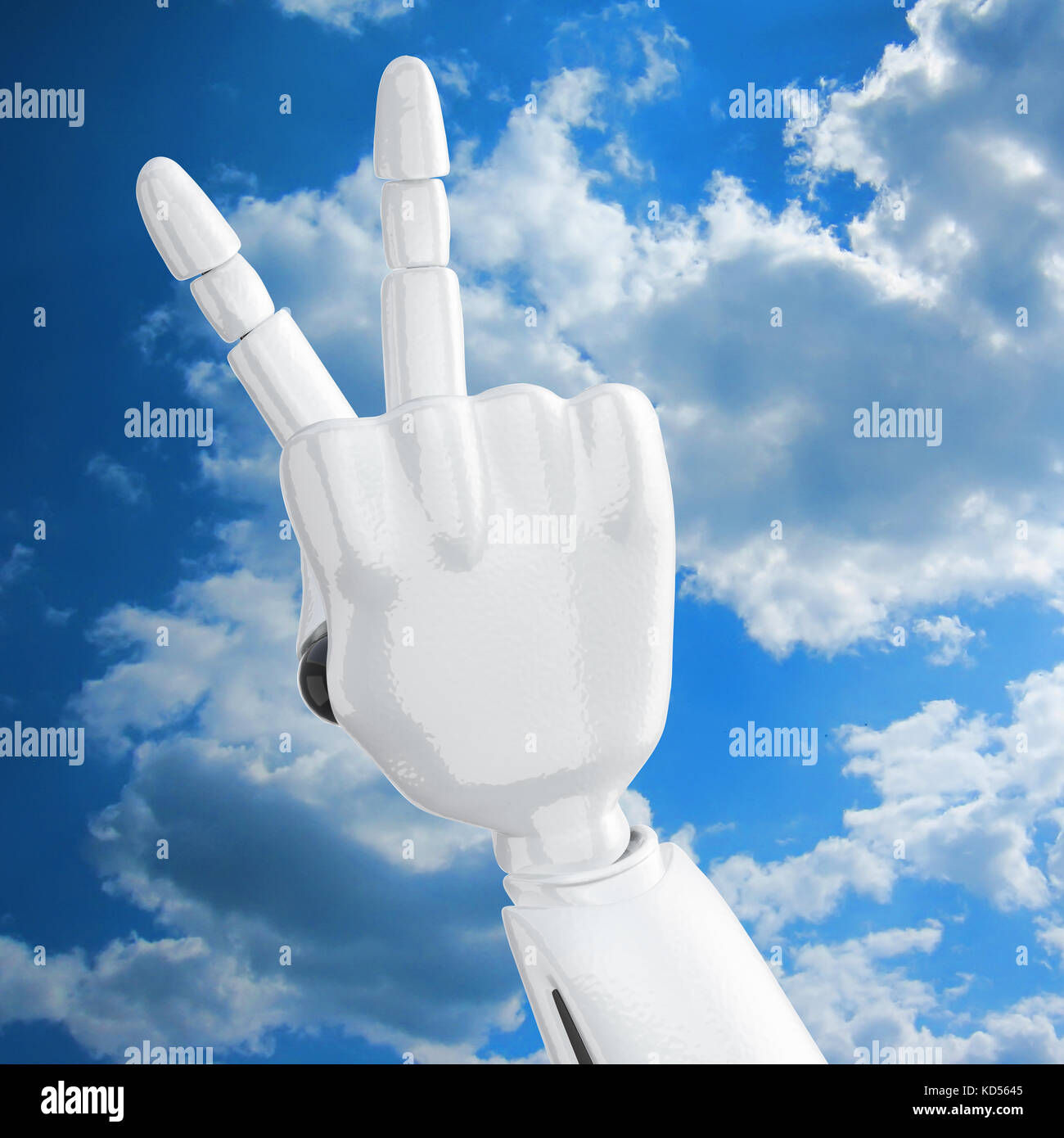 Robotic hand showing victory Stock Photo - Alamy