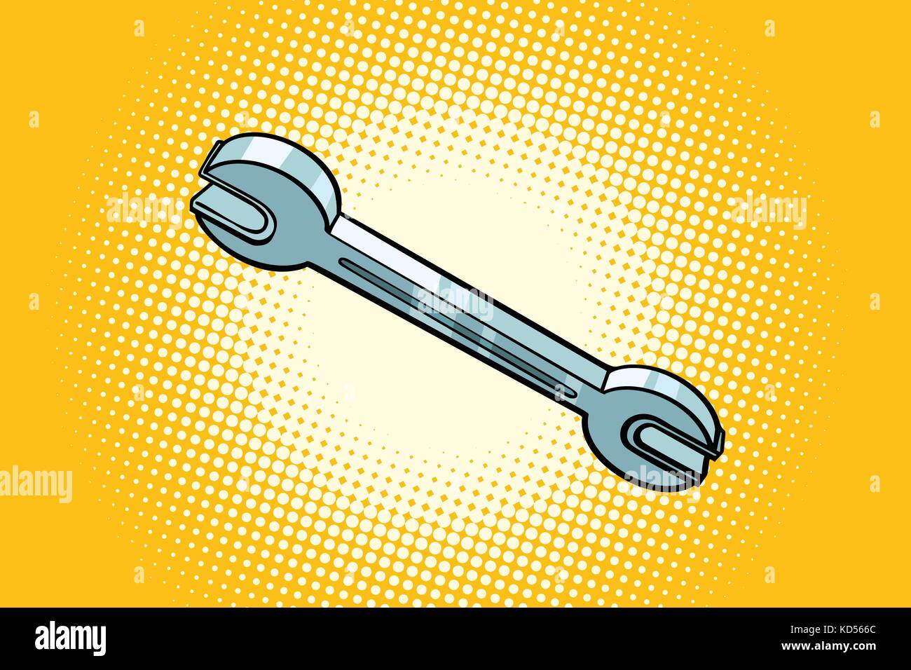 Metal wrench tool isolated on a pop art background. Comic book cartoon ...