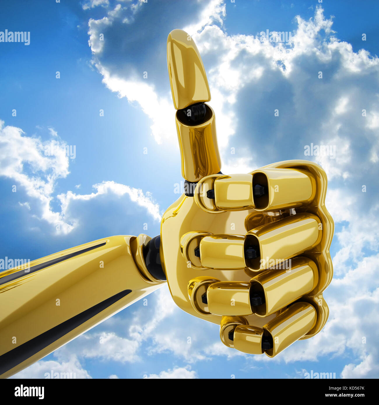 Gold 3d robotic hand with thumb up Stock Photo - Alamy