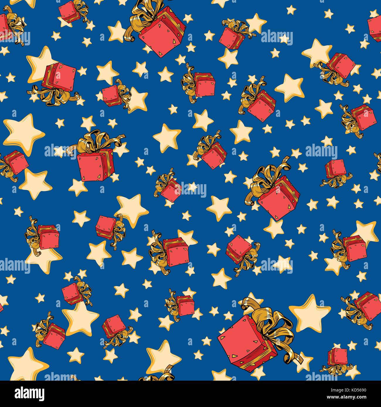 seamless background with red gift box and stars. Comic book cartoon pop ...