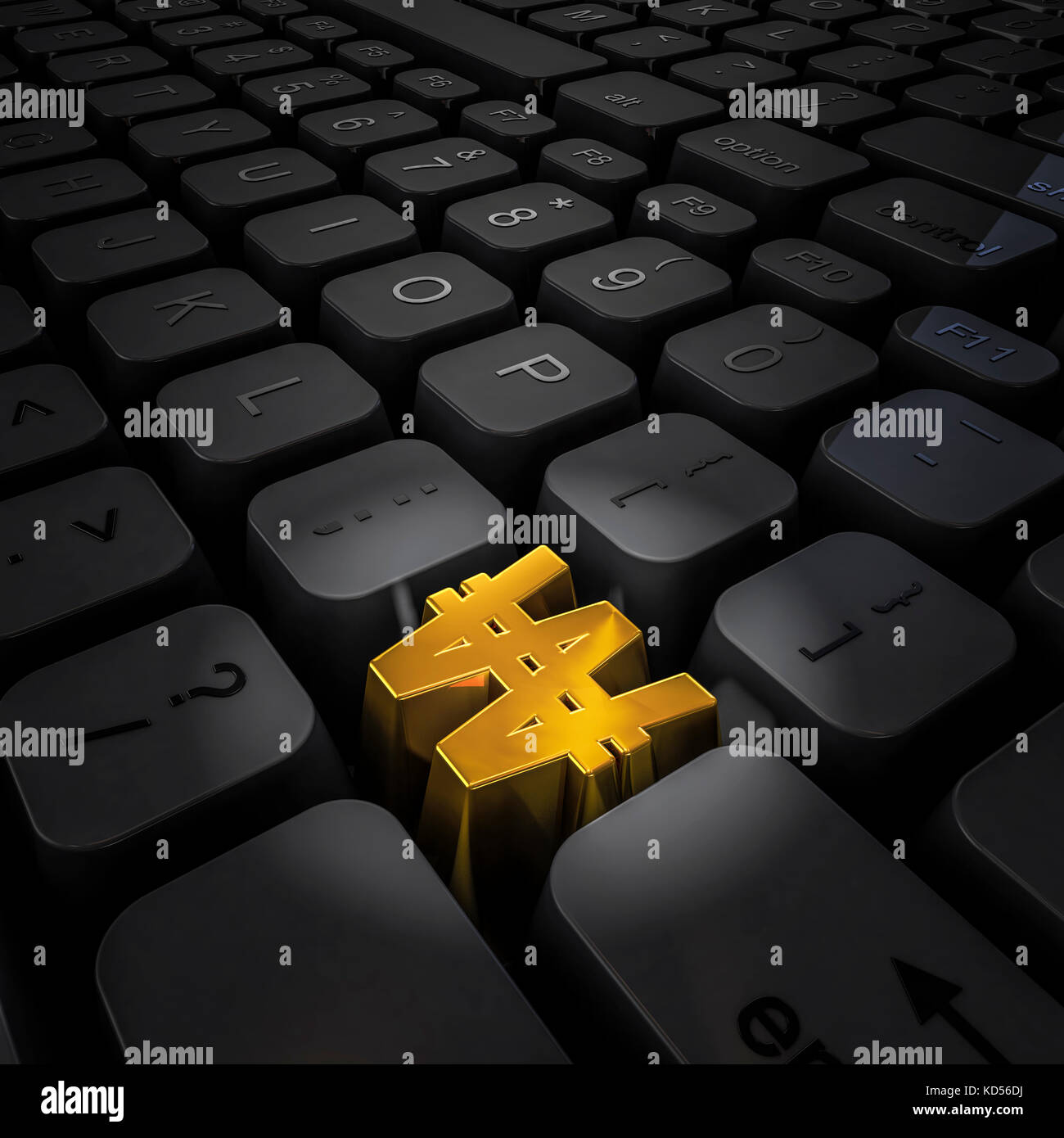 Money key won / 3D illustration of computer keyboard with gold South ...
