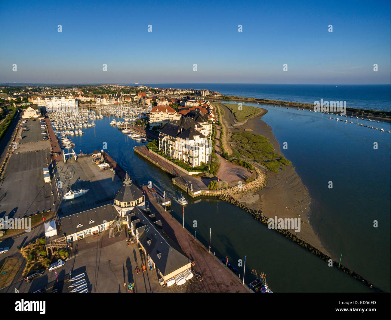 Aerial view of Dives-sur-Mer, a town along the "cote Fleurie", part of ...