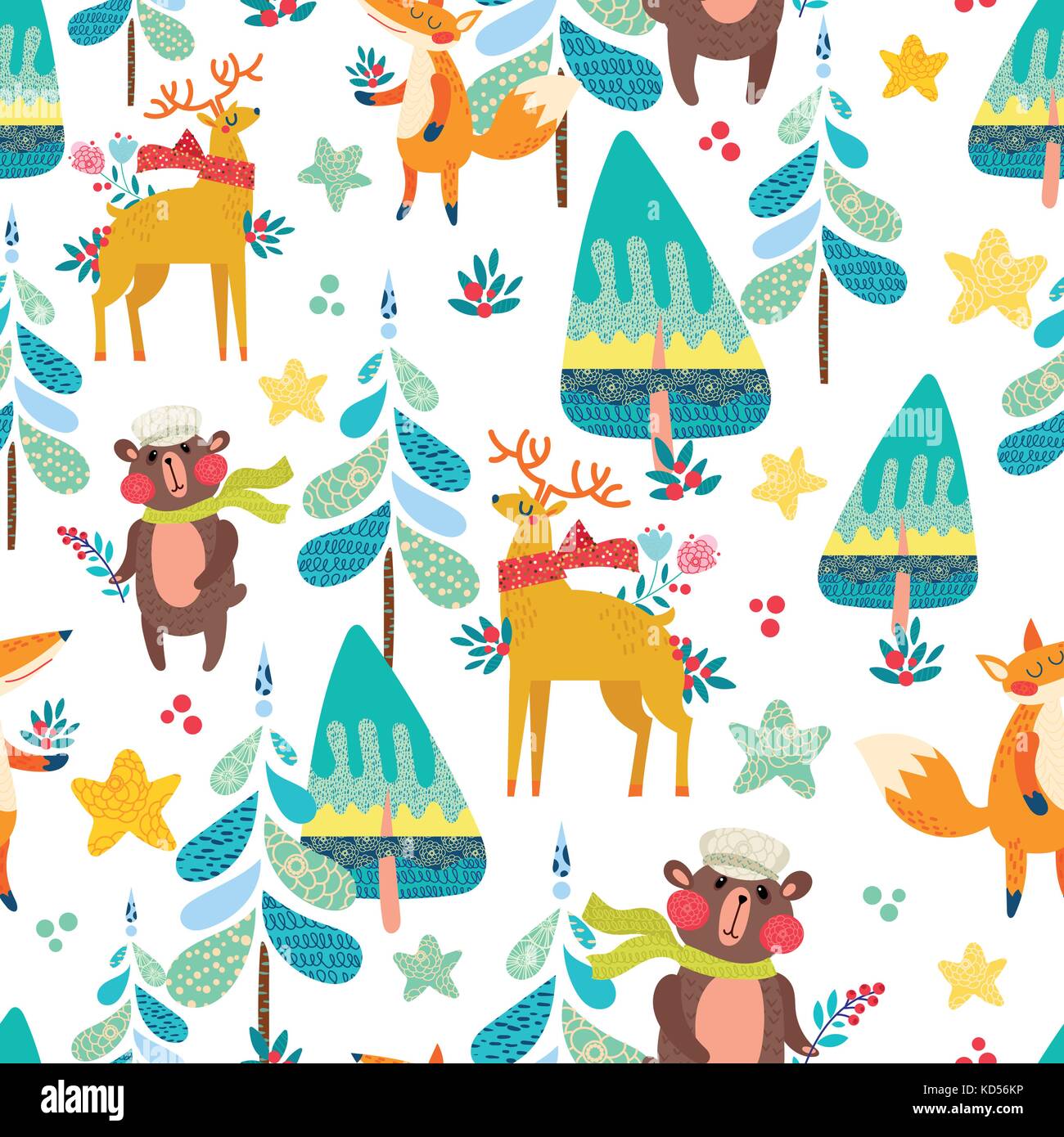 Winter seamless pattern with a Christmas forest Stock Vector Image ...