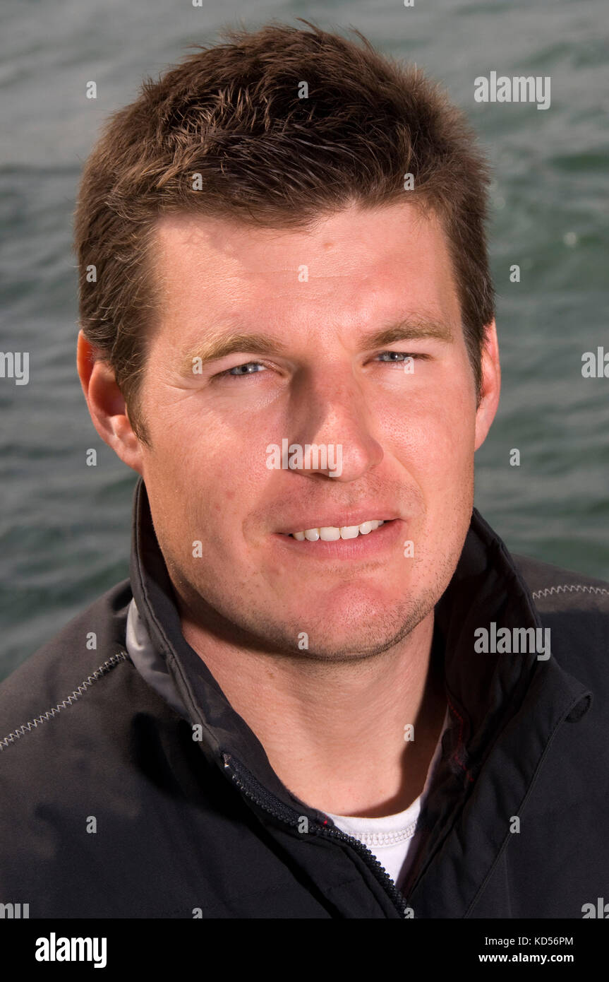 Yachtman Will Sayer with his yacht in Marchwood Yacht Club Stock Photo ...