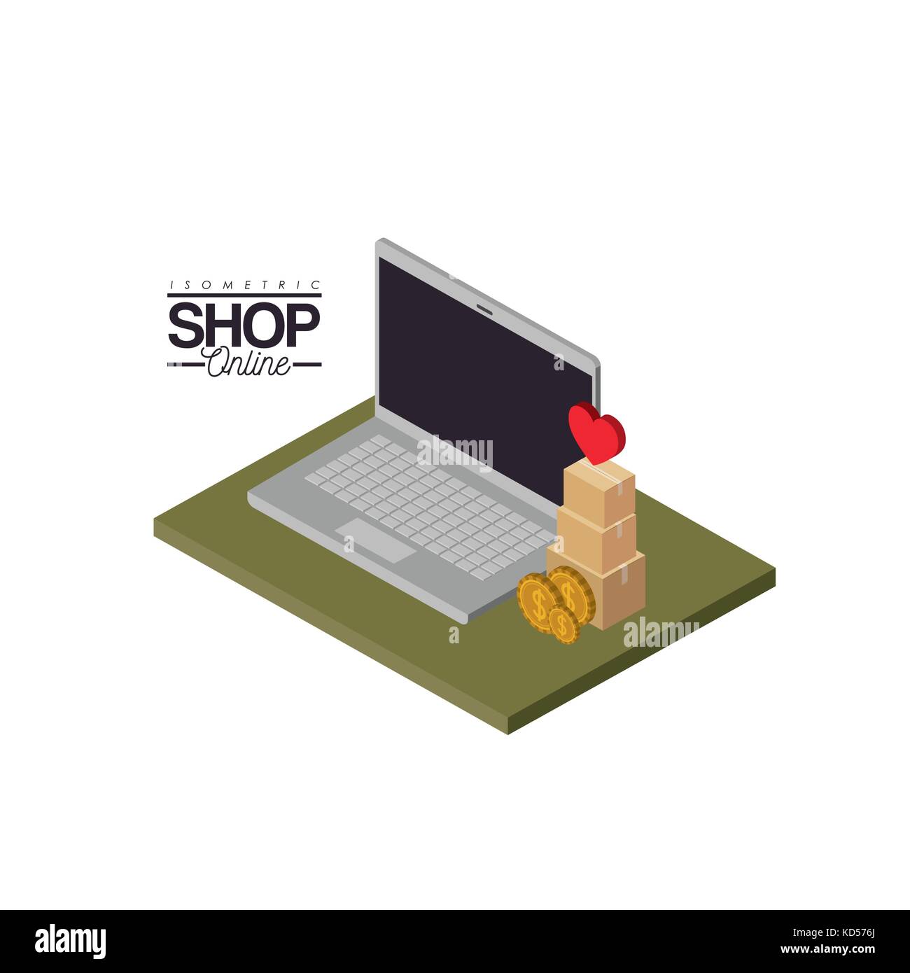 laptop computer and coins and cardboard boxes stack and heart on top ...