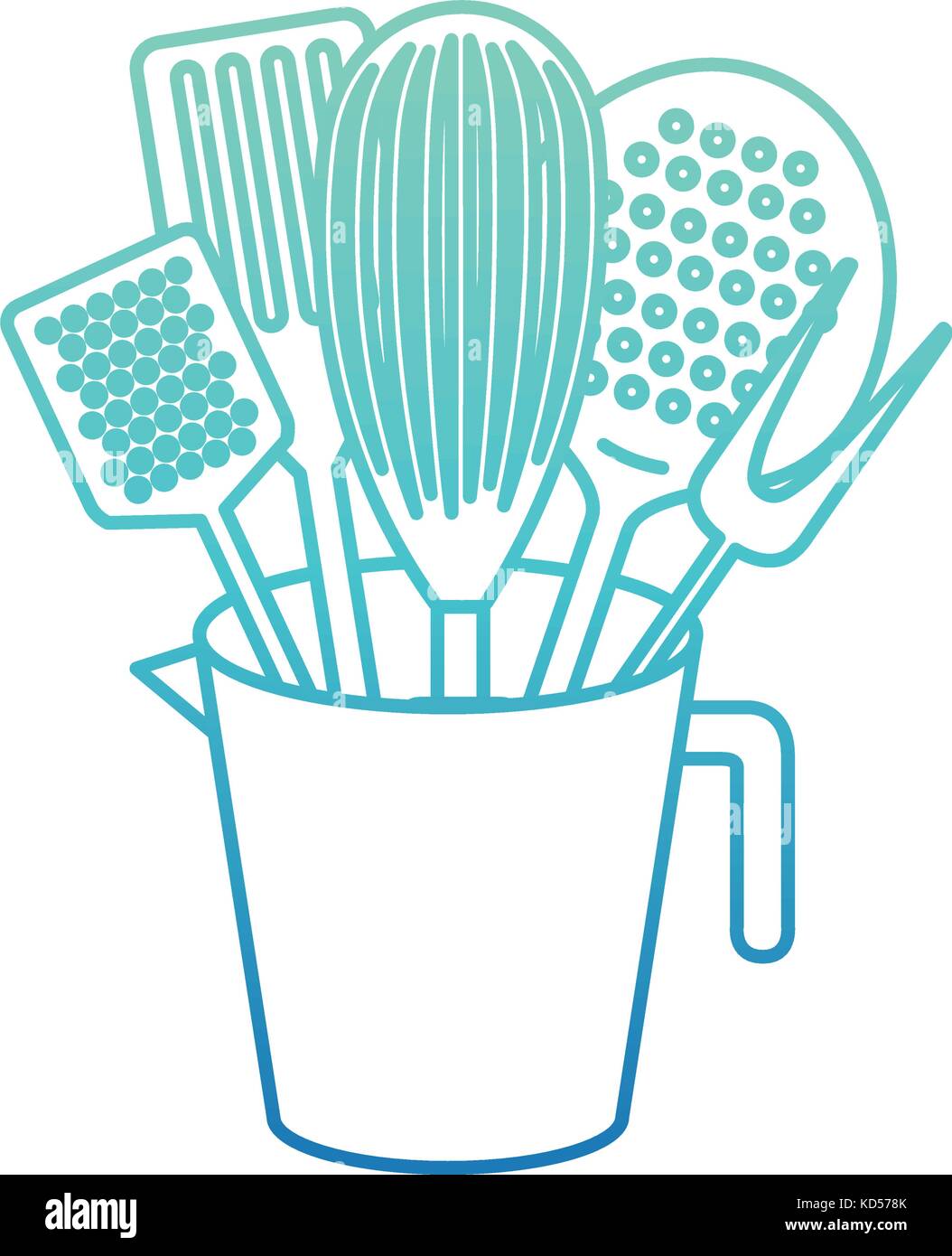 jar with kitchen utensils degraded blue color contour Stock Vector ...