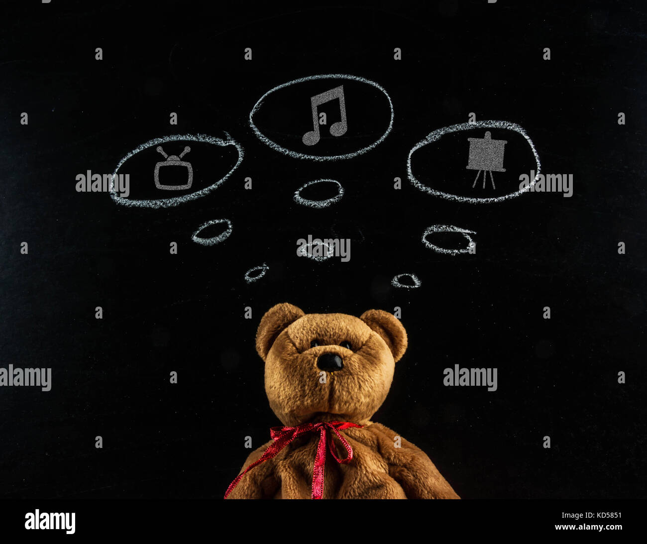 The dream of a teddy bear . Teddy bear with television, notes , art ...