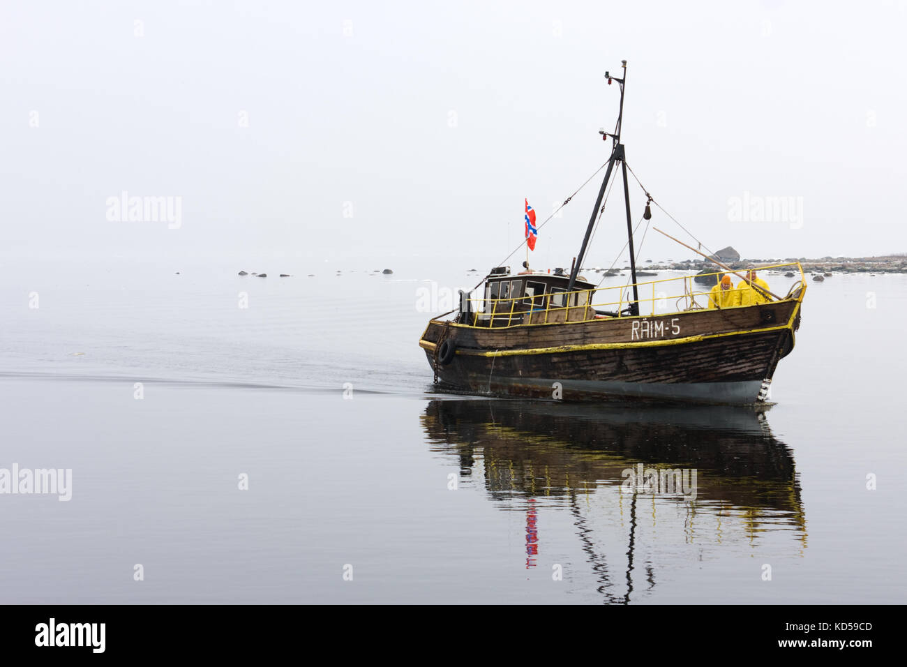 Estonia, Leppneeme sadam - April 2010: Fishermen on the boat in the ...