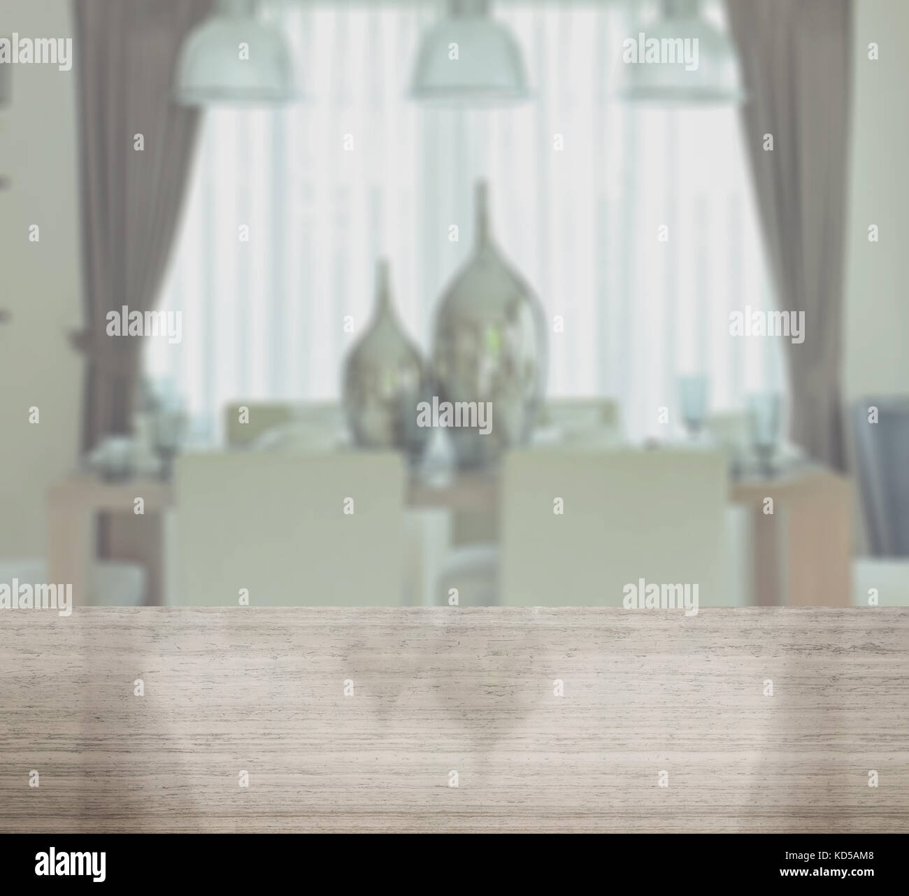 granite table top with blur of dining table in modern dining room Stock ...