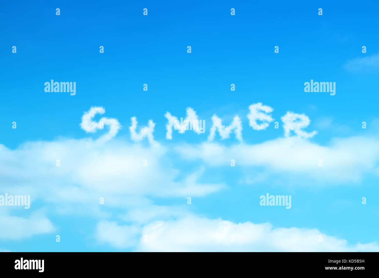 Summer word cloud appearing on layers of clouds Stock Photo - Alamy