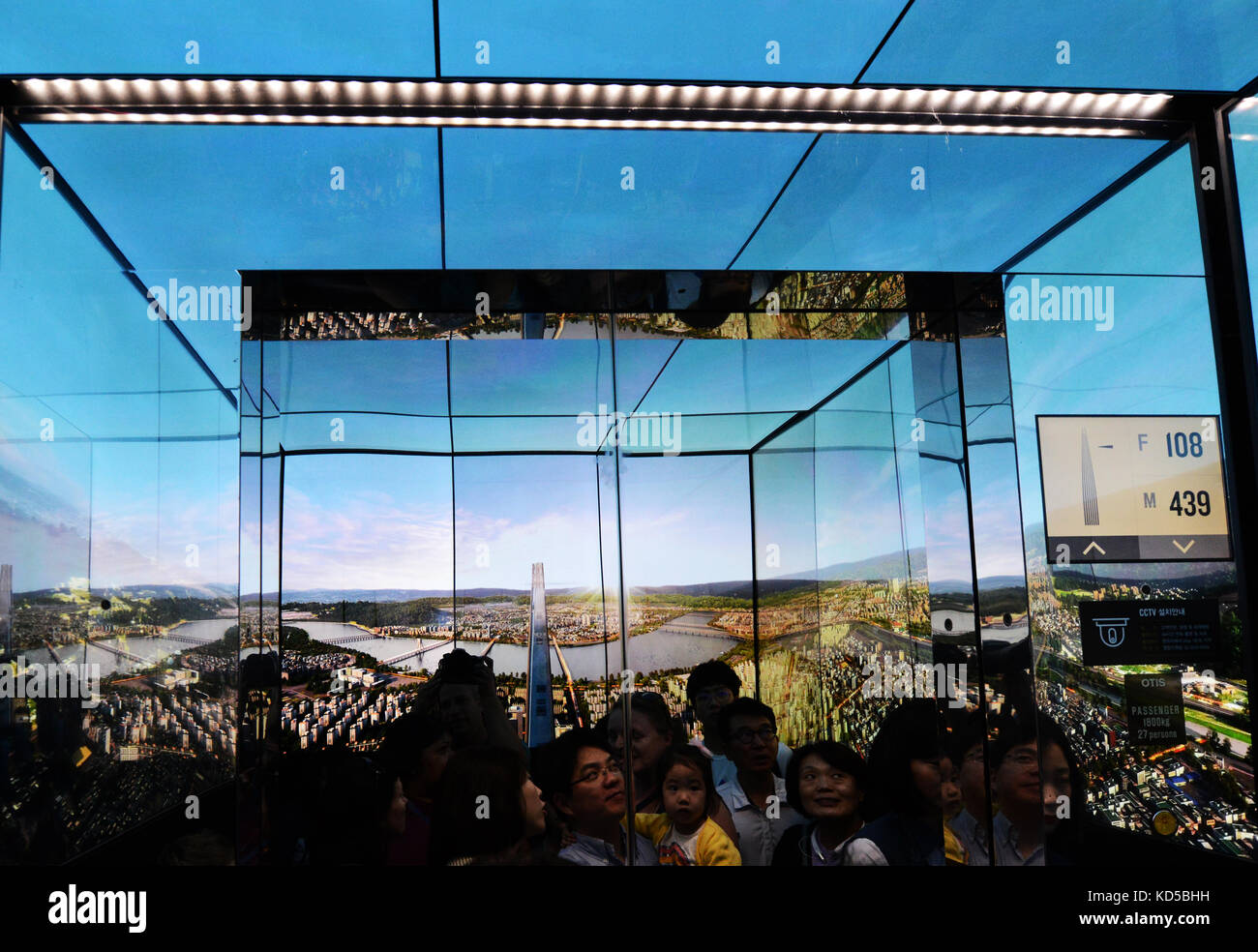 The colorful lift in the Lotte world tower in Seoul Stock Photo - Alamy