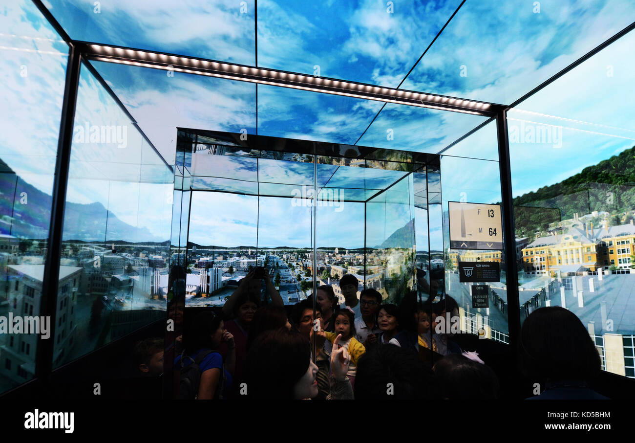 The colorful lift in the Lotte world tower in Seoul Stock Photo - Alamy