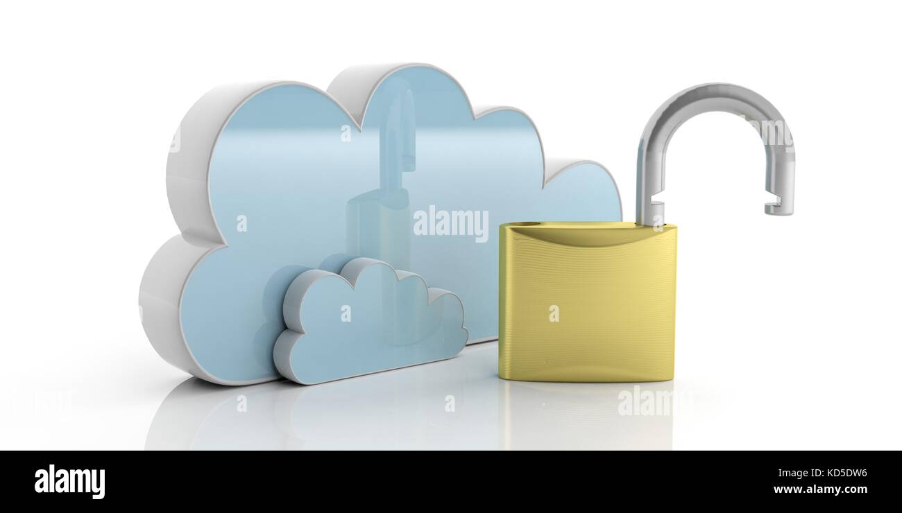 Cloud computing security concept. Computer cloud and open padlock ...