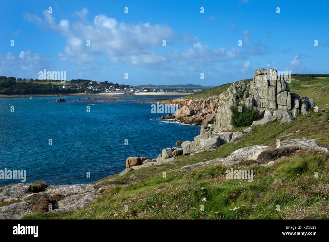 View along coast towards Hugh Town,St.Mary's,Scilly Isles,British Isles ...