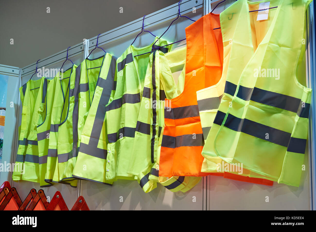 Colored, reflective vests for drivers and road workers Stock Photo - Alamy