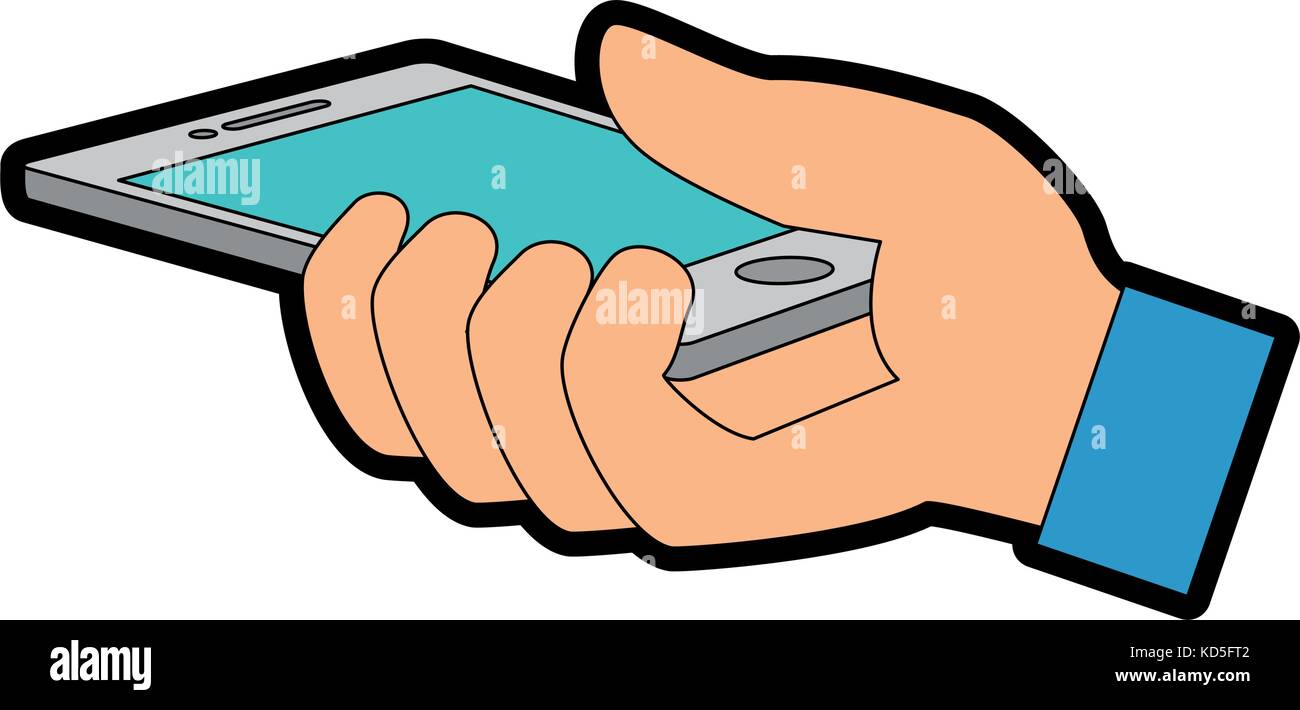 hand user with smartphone device isolated icon vector illustration ...