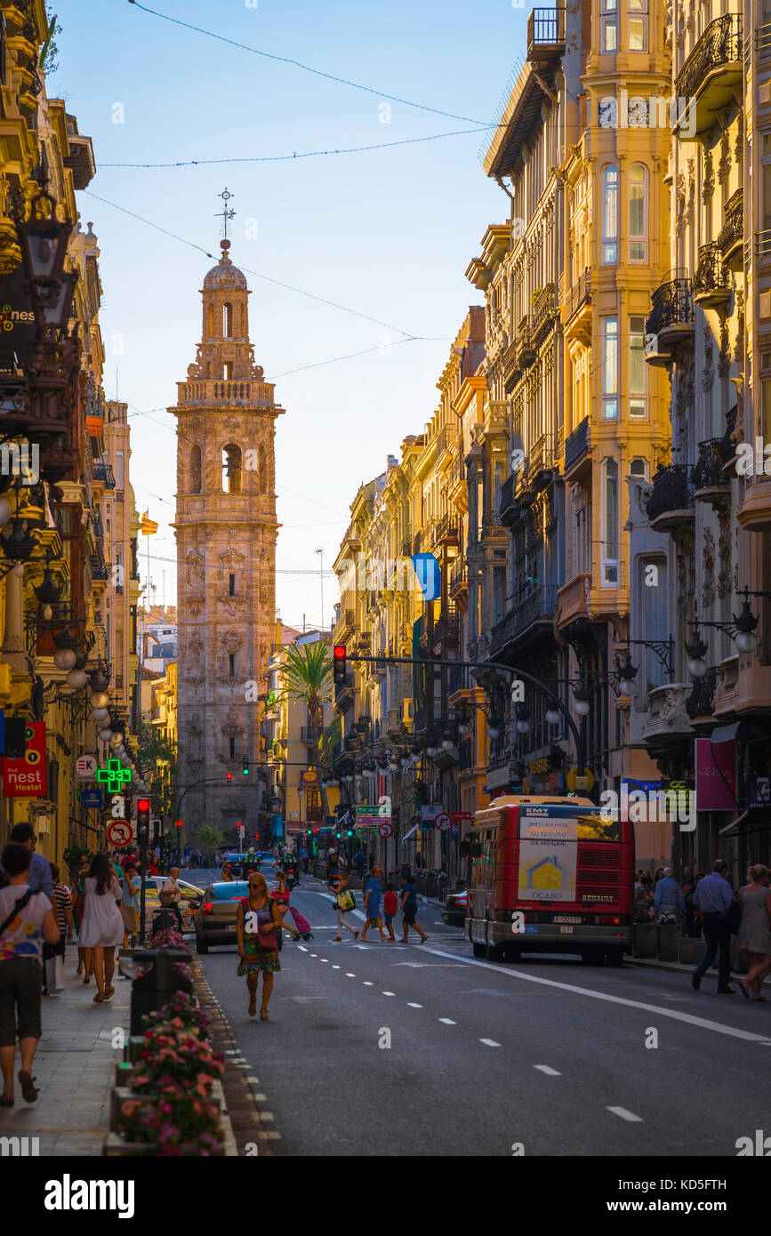 Valencia street Spain, view down the Calle de la Paz towards the Stock ...
