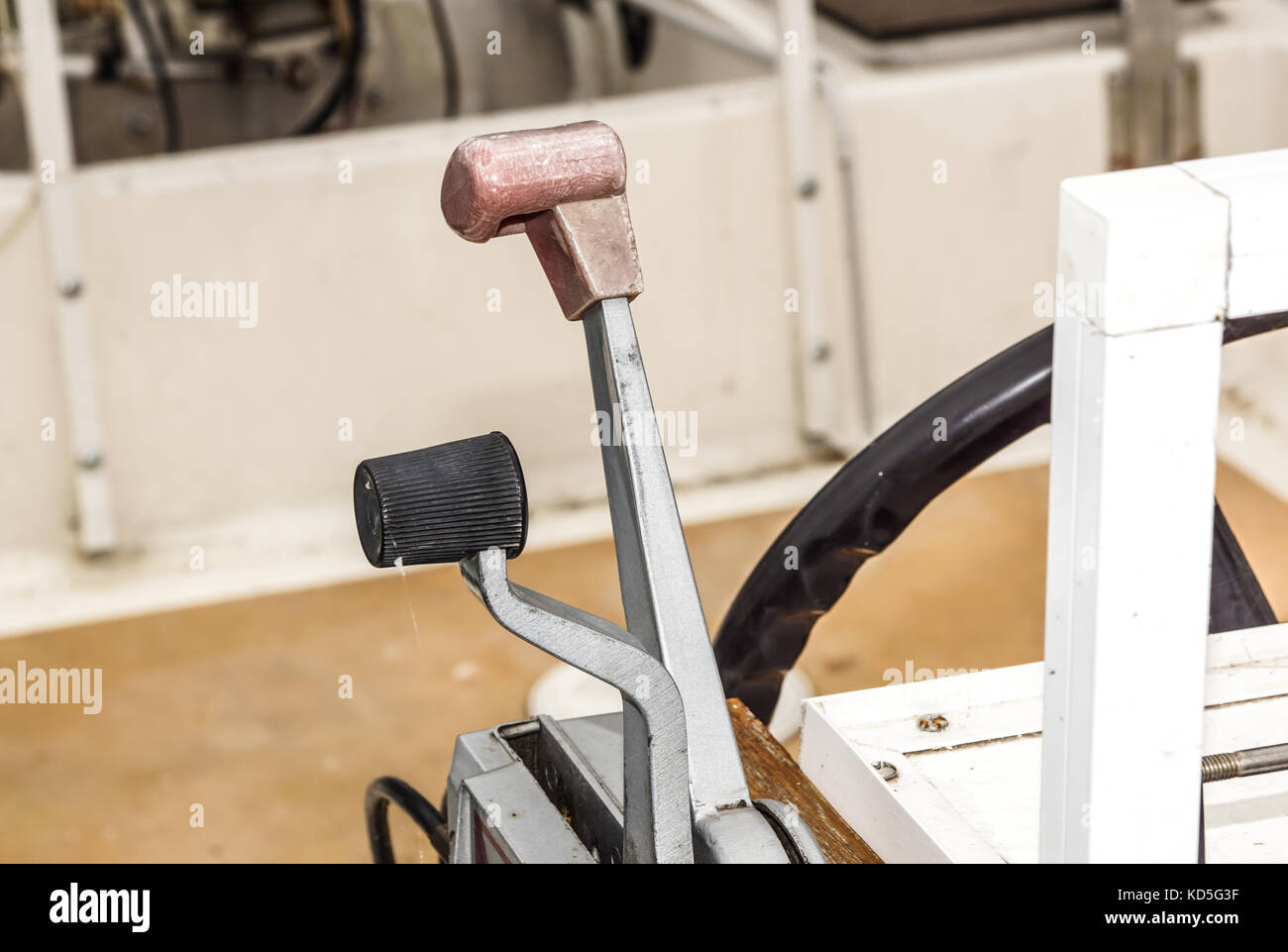 Boat control equipment such as wheel , accelerator Stock Photo - Alamy