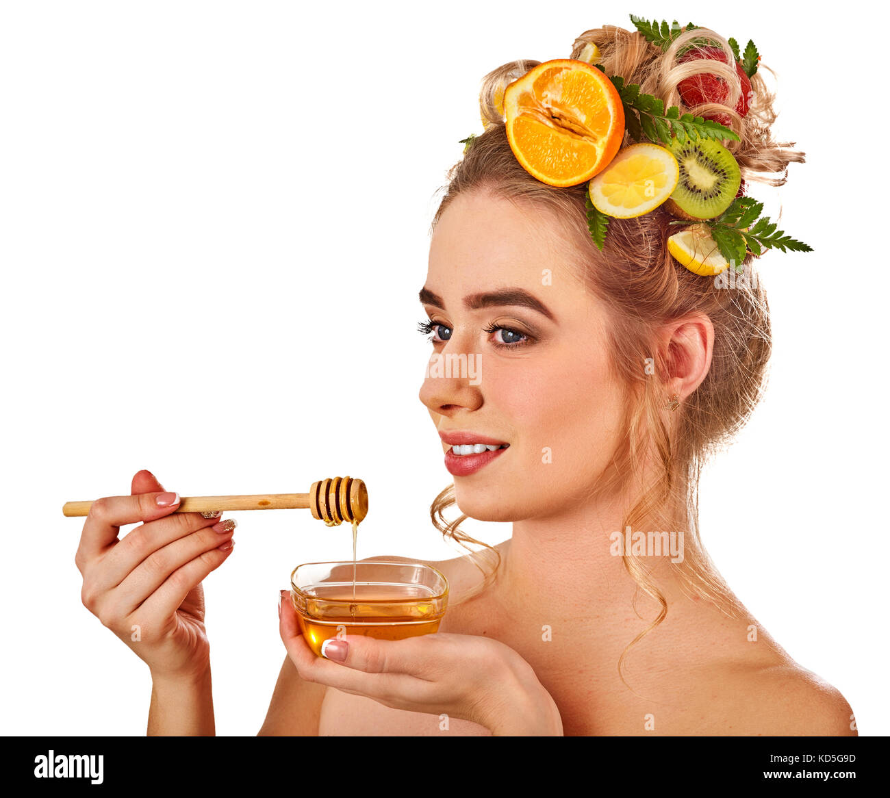 Honey facial mask with fresh fruits and honeycombs for hair Stock Photo ...