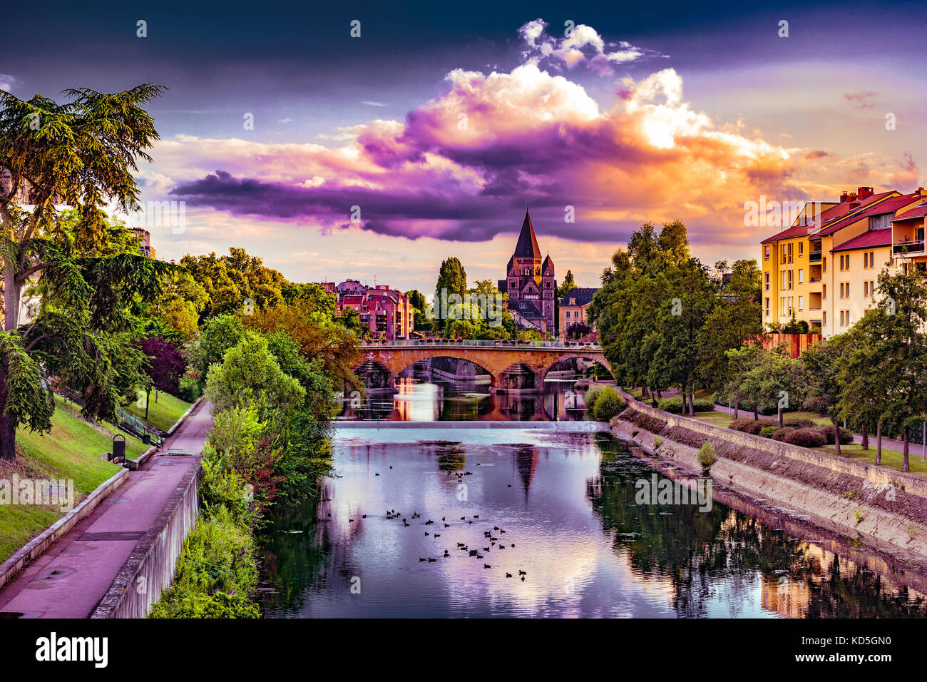 Cityscape with Temple Neuf in Metz Stock Photo - Alamy