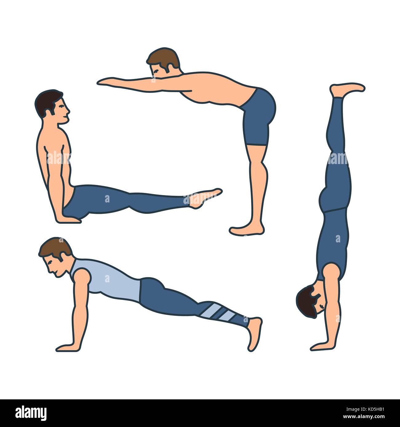 Vector illustrations set of gymnastic positions on white background ...