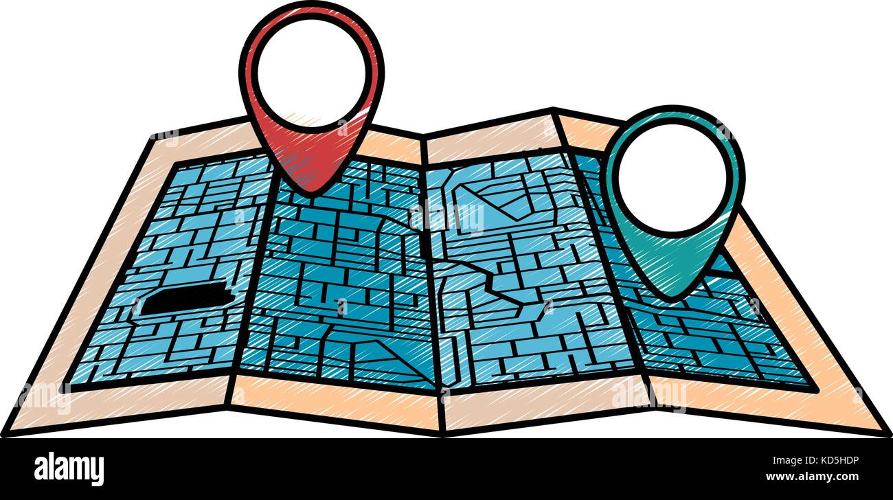 paper map with pointer location isolated icon vector illustration ...