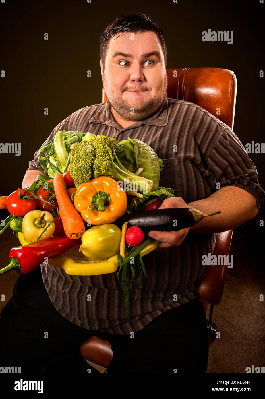 Diet fat man eating healthy food. Healthy breakfast with vegetables ...