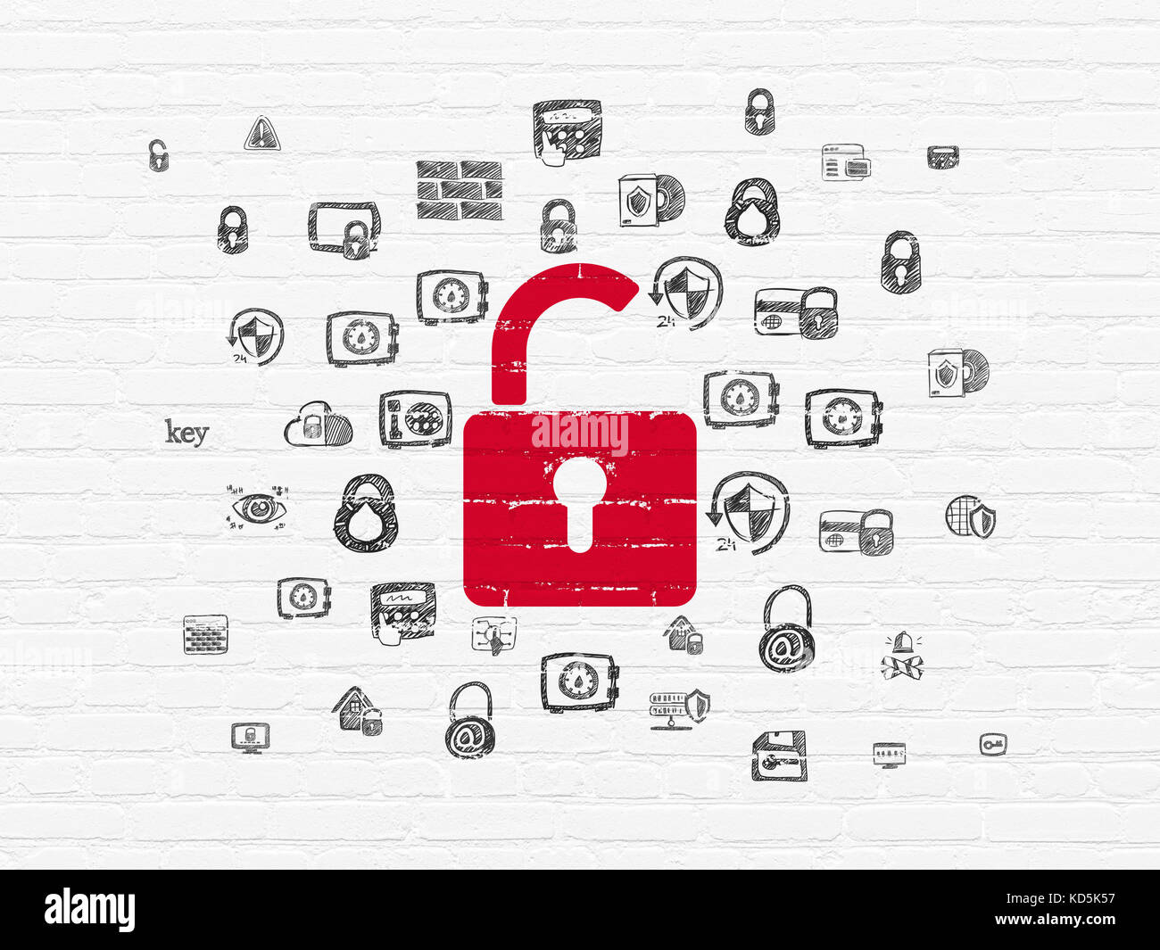 Safety concept: Opened Padlock on wall background Stock Photo - Alamy