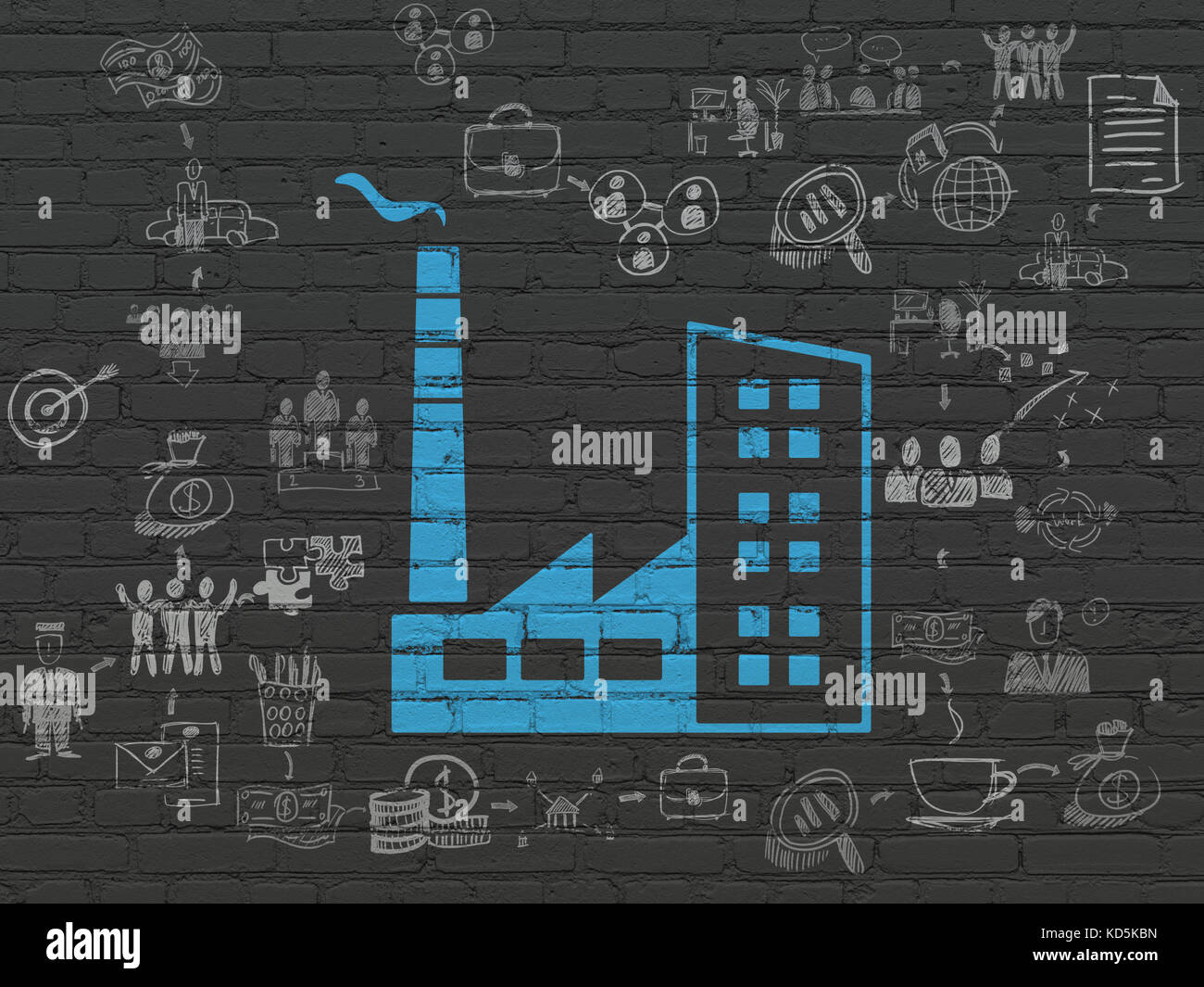 Finance concept: Industry Building on wall background Stock Photo - Alamy