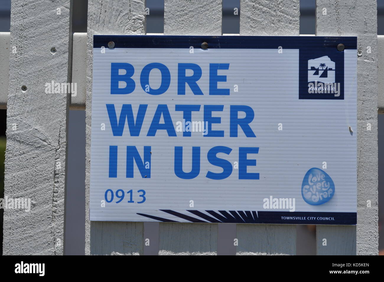 Bore water in use sign, residential property, Townsville, Queensland ...