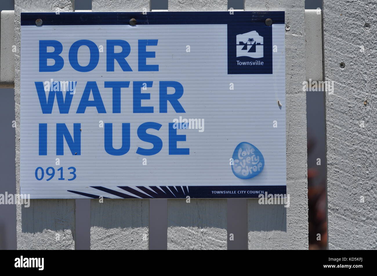 Bore water in use sign, residential property, Townsville, Queensland ...