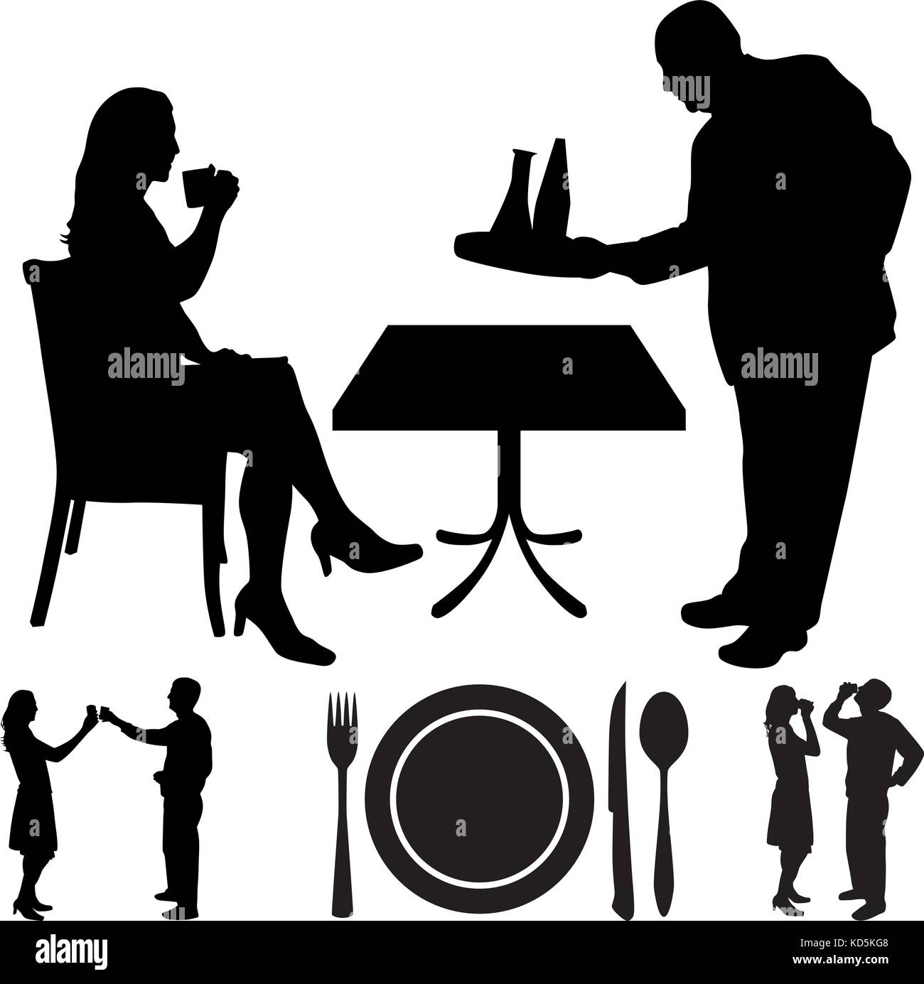 Silhouette woman cafe Stock Vector Images - Alamy