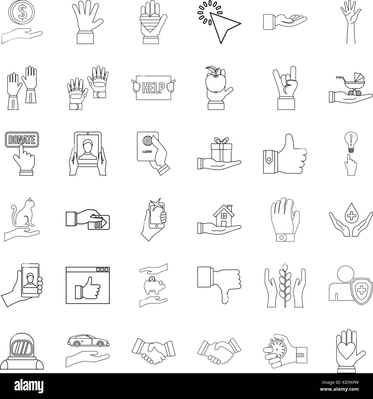 Hand icons set, outline style Stock Vector Image & Art - Alamy