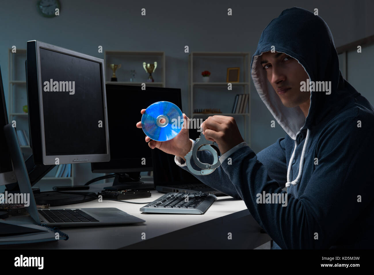 Hacker hacking computer at night Stock Photo - Alamy