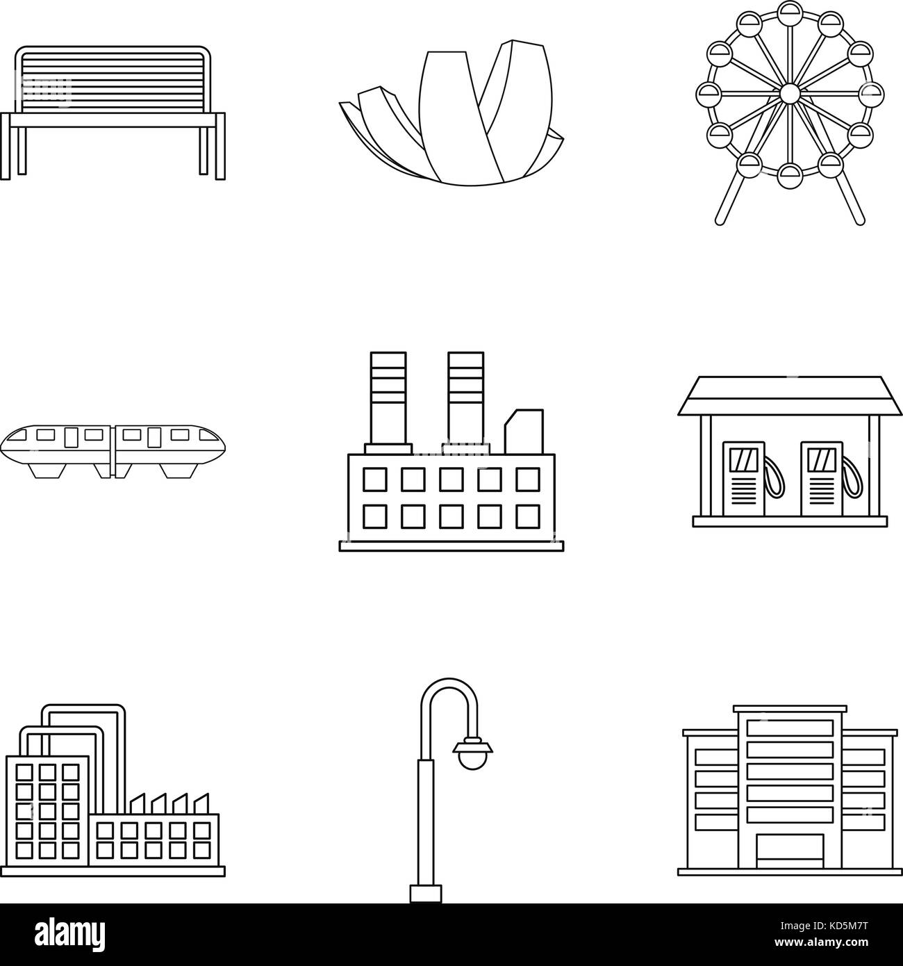 Night city icons set, outline style Stock Vector Image & Art - Alamy