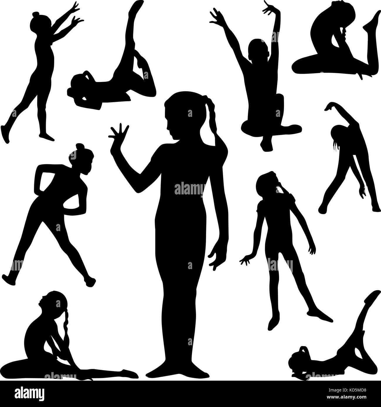 girl practice gymnastics in different poses silhouette vector Stock ...