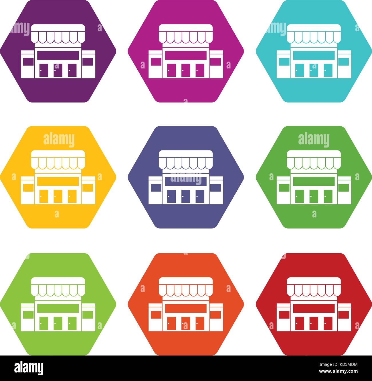 Supermarket building icon set color hexahedron Stock Vector Image & Art ...