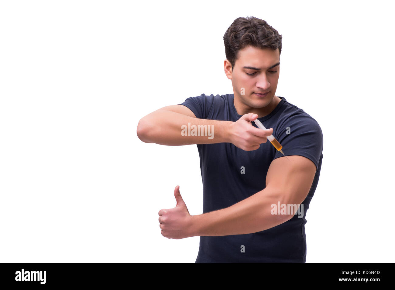 Young man in doping concept isolated on white Stock Photo - Alamy